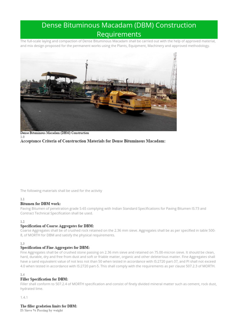 DBM Construction Specifications Guide | PDF | Road Surface ...