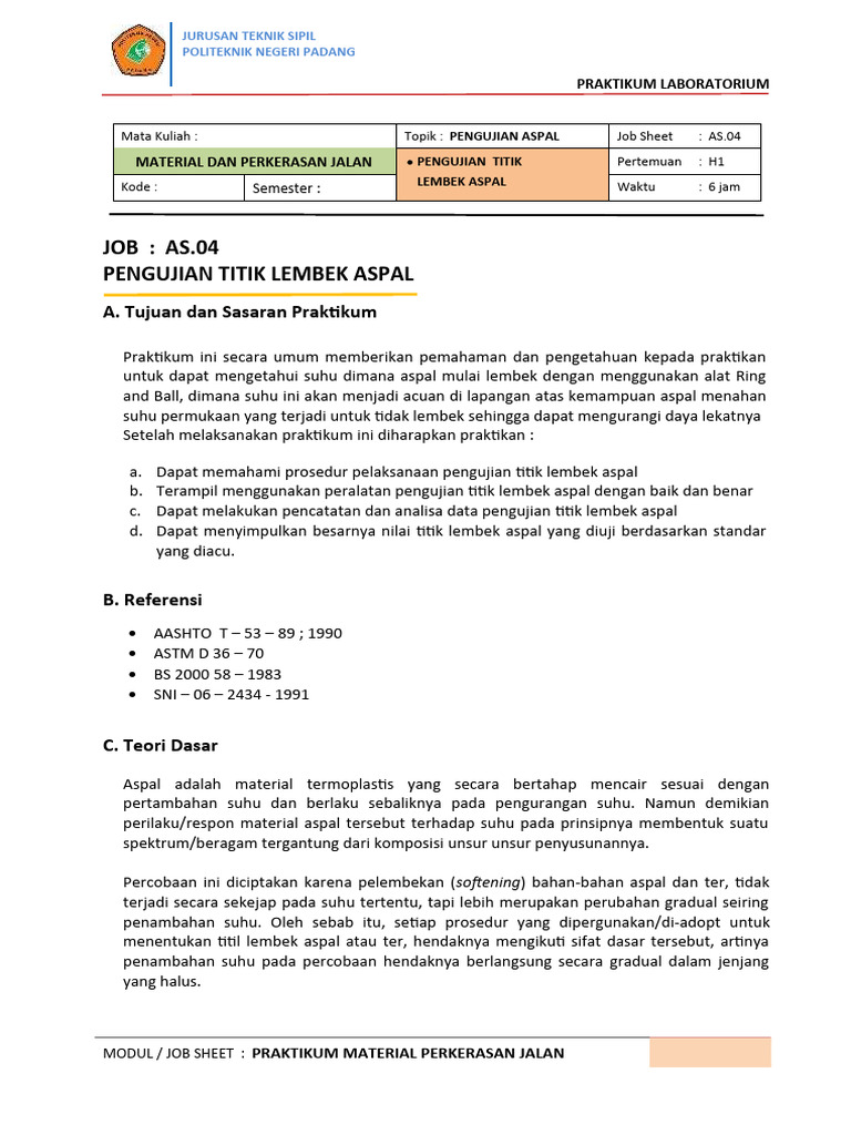 Job AS.04 Pengujian Titik Lembek Aspal | PDF | Griya & Taman | Sains ...