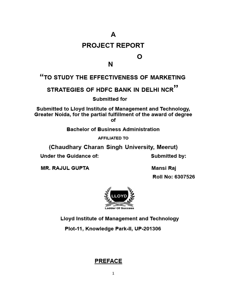 To Study The Effectiveness of Marketing Strategies of HDFC Bank in ...