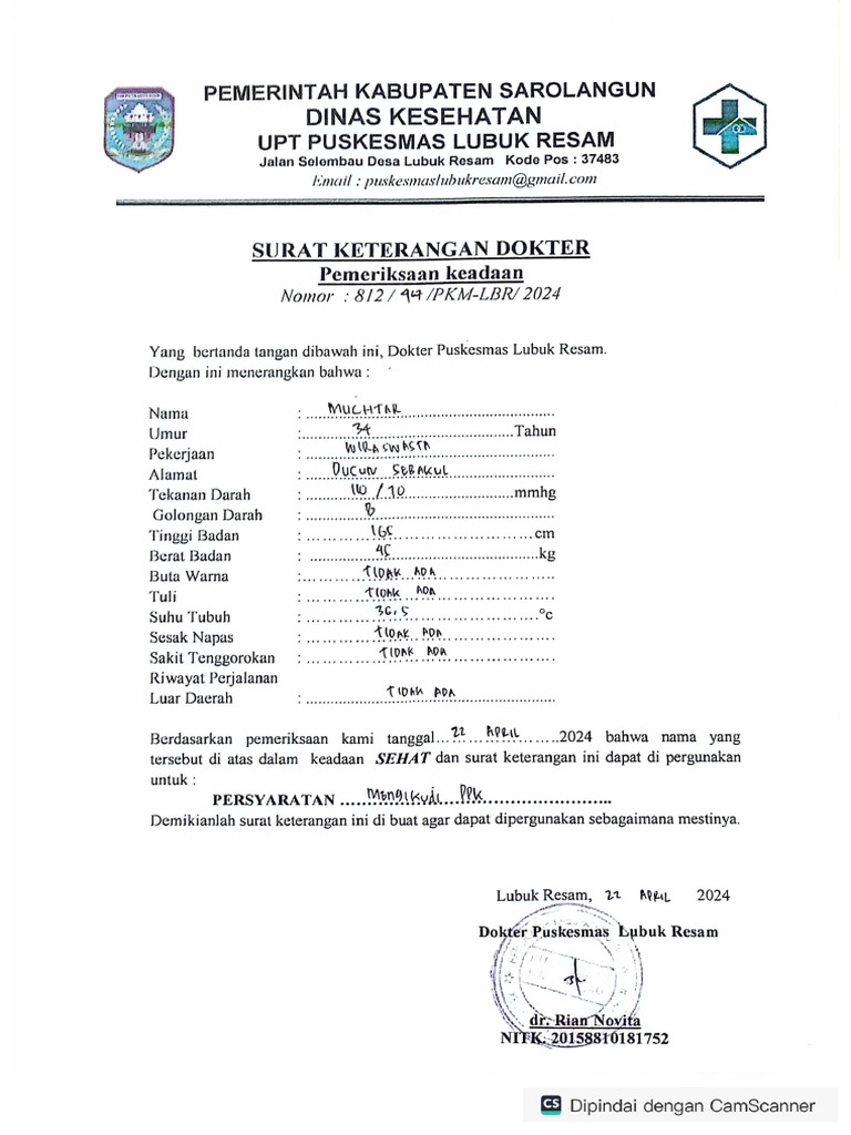 Surat Keterangan Kesehatan | PDF