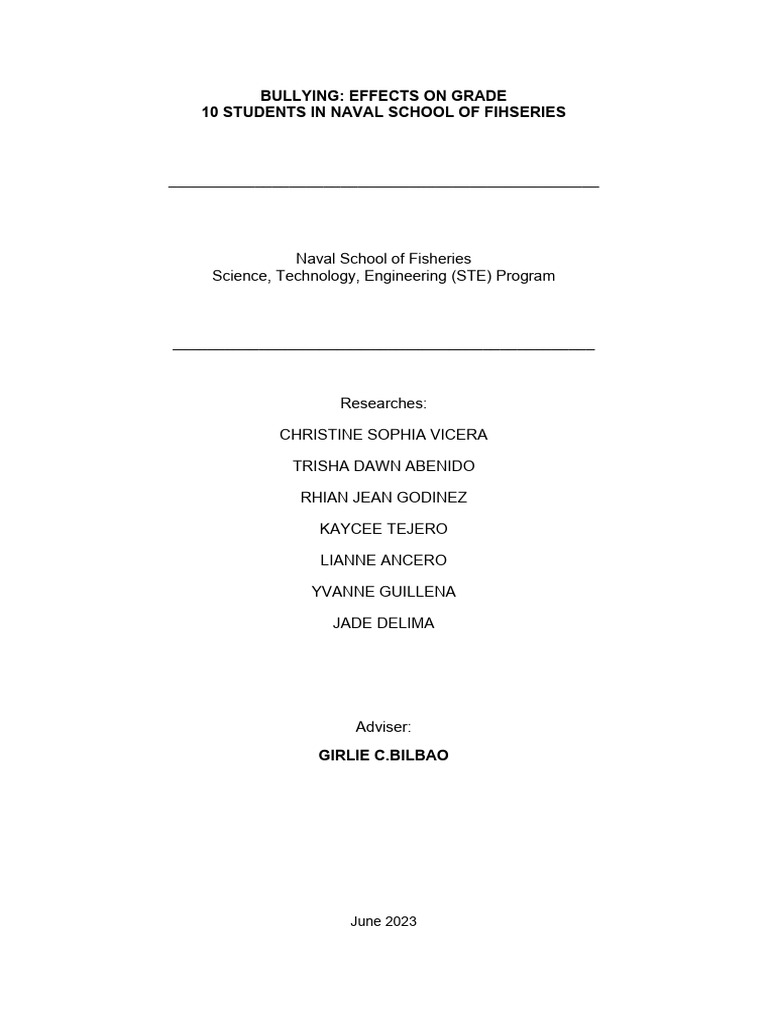 Bullying Effects on Grade 10 Students | PDF | Bullying | Sampling ...