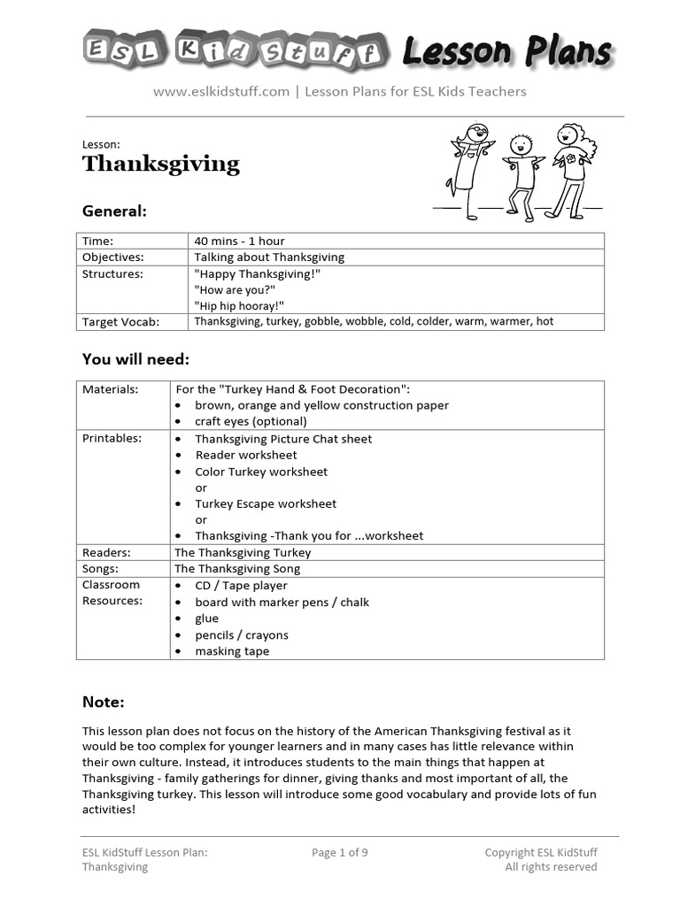 Thanksgiving Lesson Plan | PDF | Lesson Plan | Thanksgiving Dinner