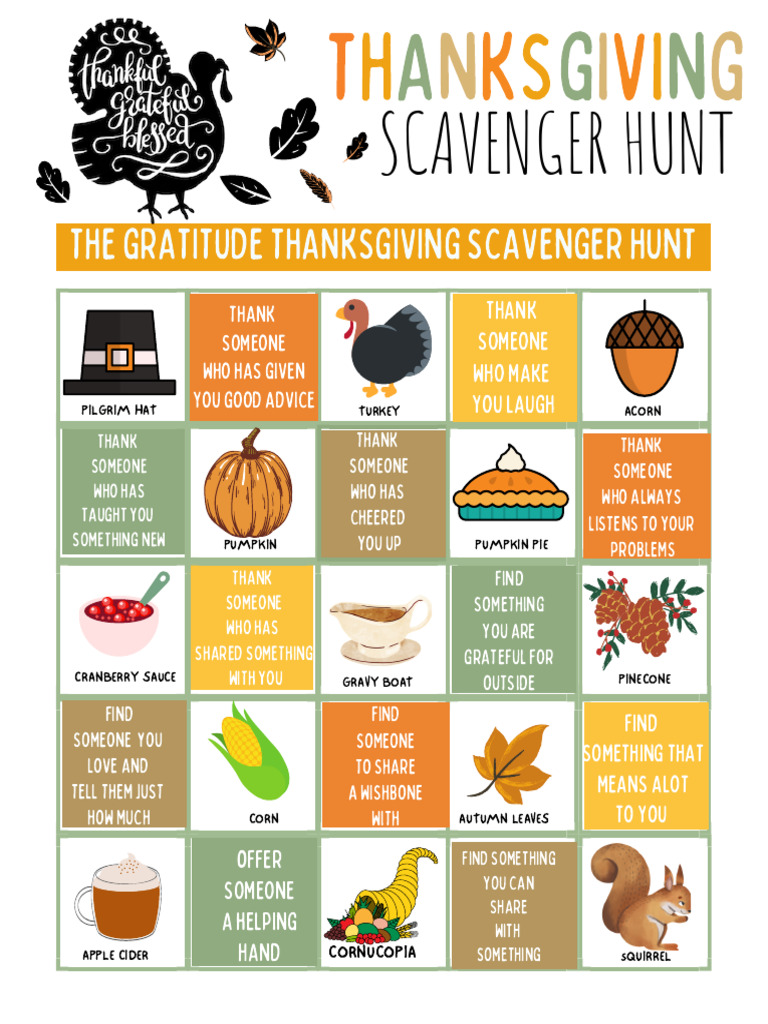Thanksgiving Gratitude Scavenger Hunt | PDF | North American Cuisine ...