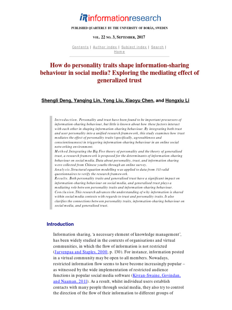 Personality Traits and Information Sharing | PDF | Extraversion And ...