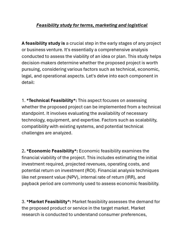 Feasibility Study For Terms | PDF | Feasibility Study | Supply Chain