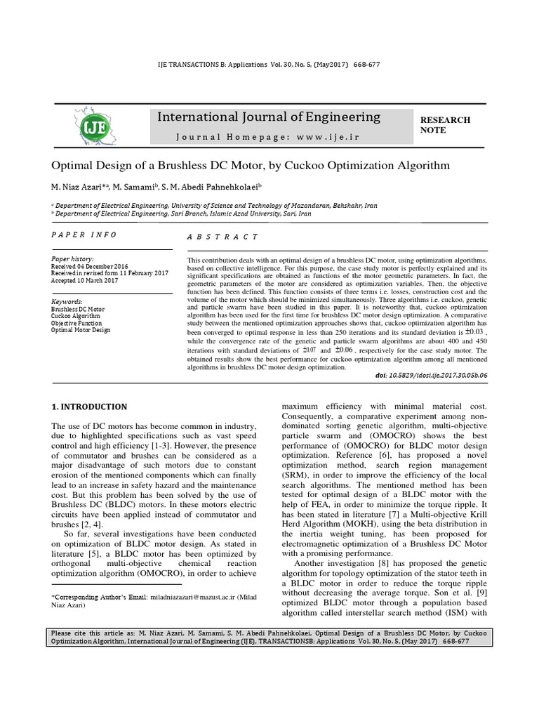 Bldc Optimization Pdf Electric Motor Mathematical Optimization