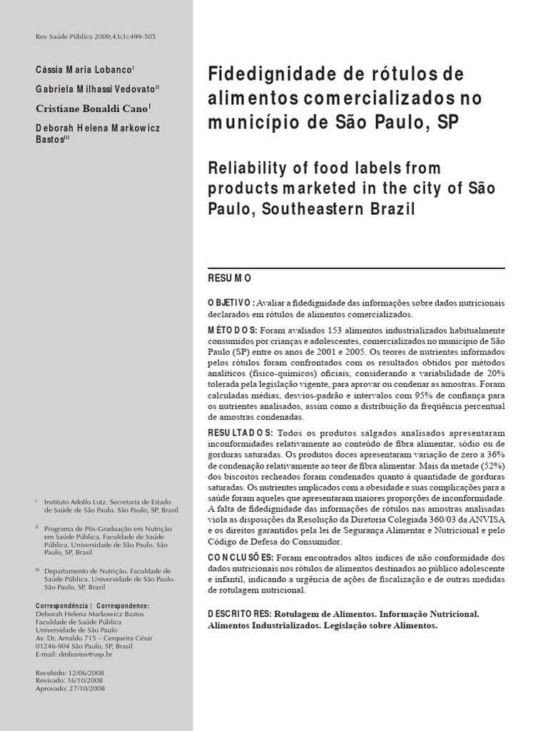 01fidedignidade de Rótulos de Alimentos | PDF | Alimentos | Brasil