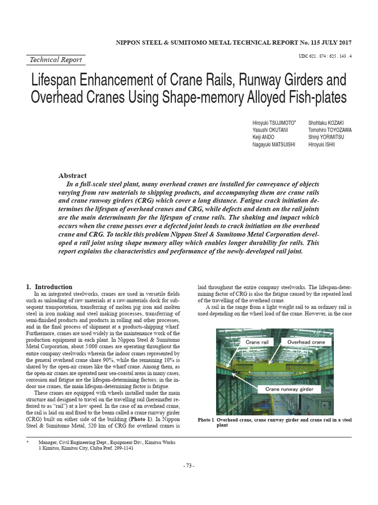 Lifespan Enhancement of Crane Rails, Runway Girders and Overhead Cranes ...