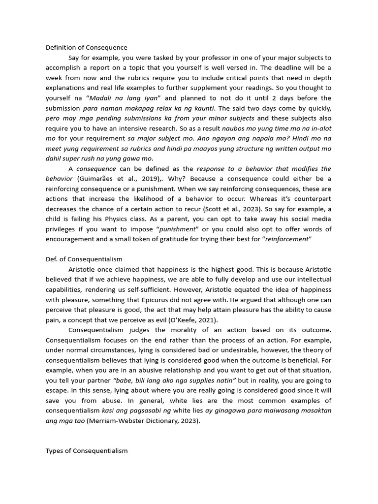 Consequentialist - Agonoy & Badua | PDF | Psychology
