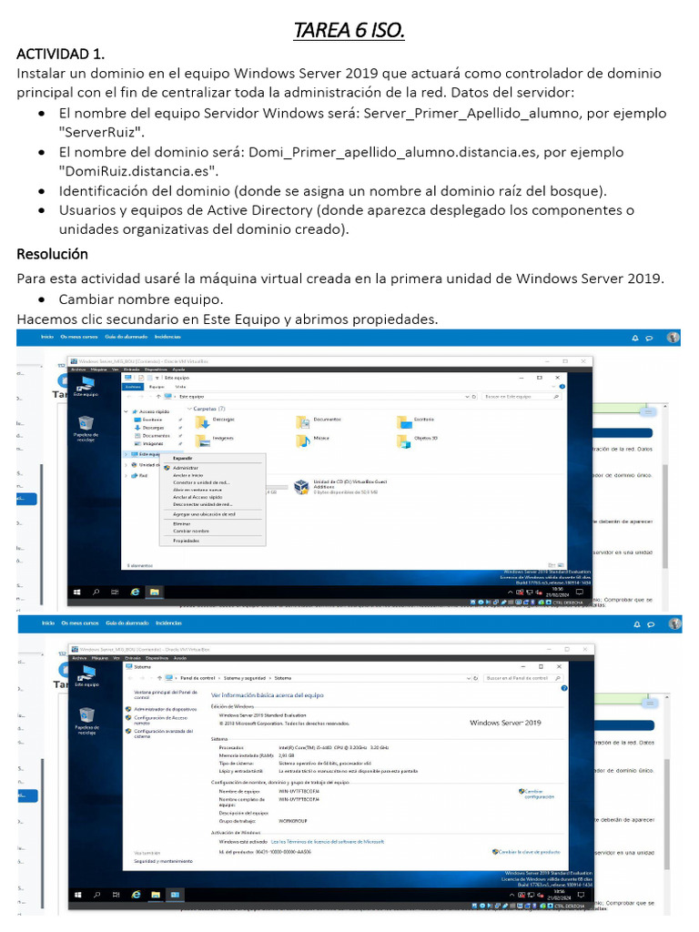 Configuración de Dominio en Windows Server 2019 | PDF | Directorio Activo | Windows 10