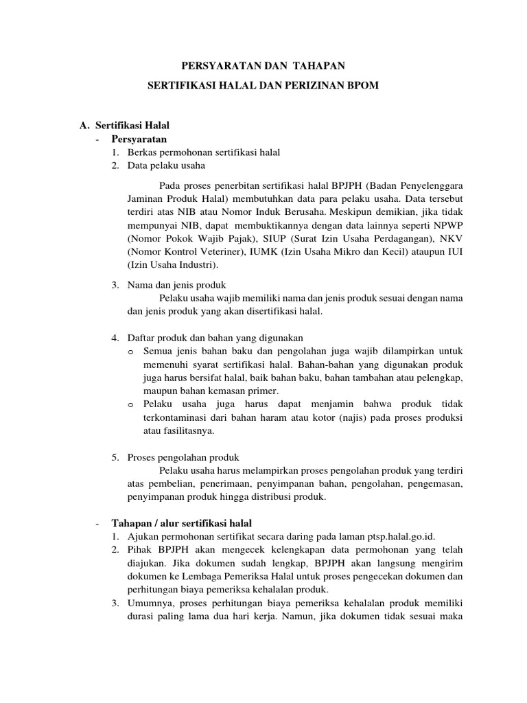 Syarat Dan Alur Sertifikasi Halal Dan BPOM | PDF Syarat Dan Alur Sertifikasi Halal Dan BPOM | PDF