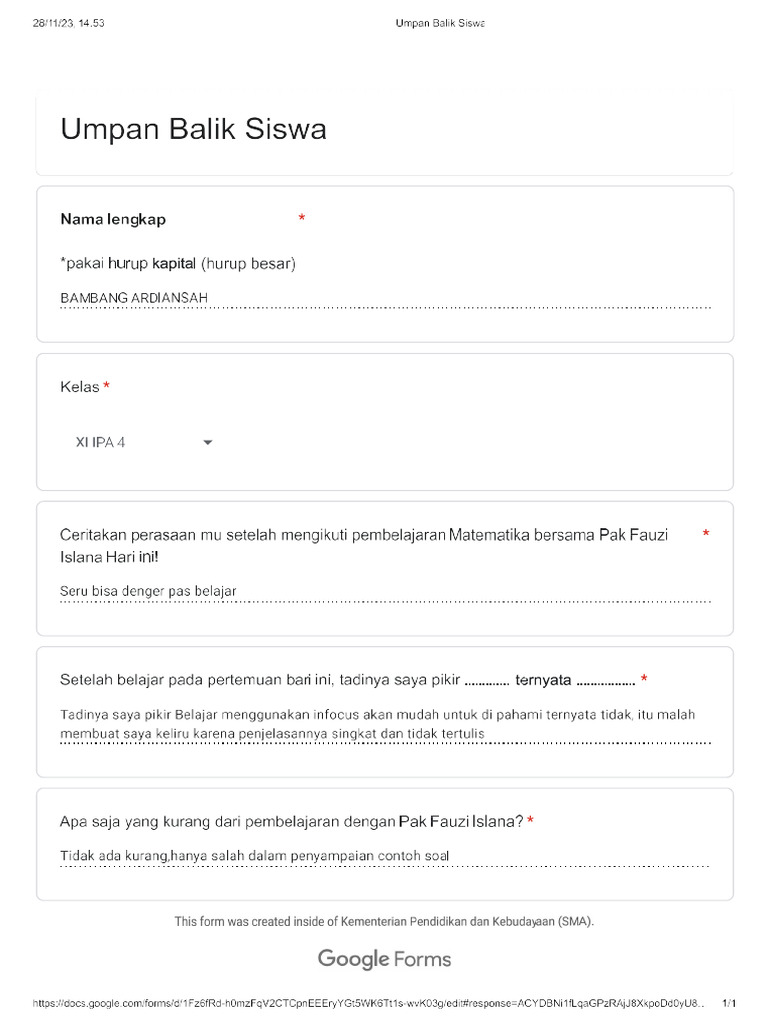 Umpan Balik Siswa | PDF