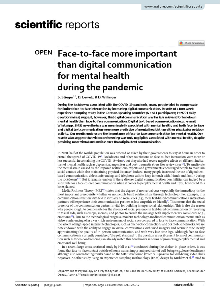 f2f more important than digital communication | PDF | Behavioural ...