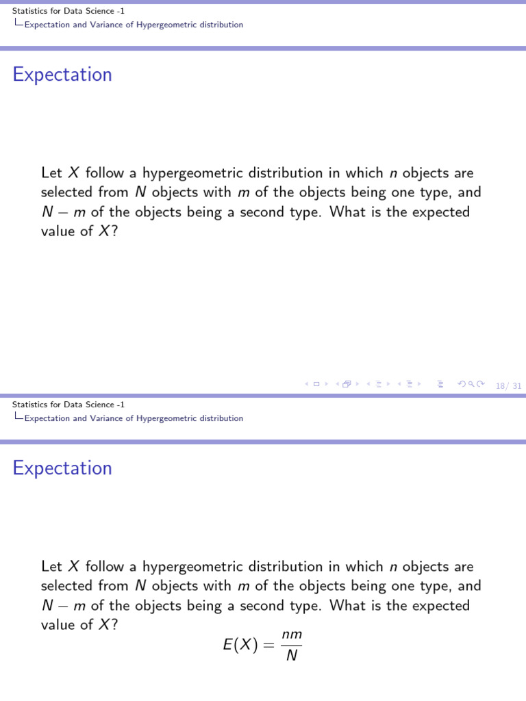 Lecture 11 7 Expectation And Variance Of Hypergeometric Distribution