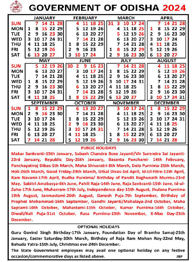 Odisha Govt Calendar 2024 Download - 240512 - 203958 | PDF