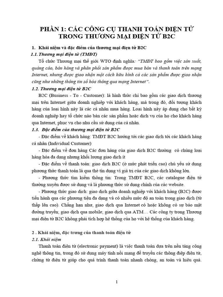 Phn 1 Cac Cong c Thanh Toan Din t Tr | PDF