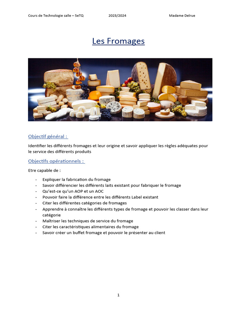 Types et service des fromages | PDF | Fromage | Produits laitiers