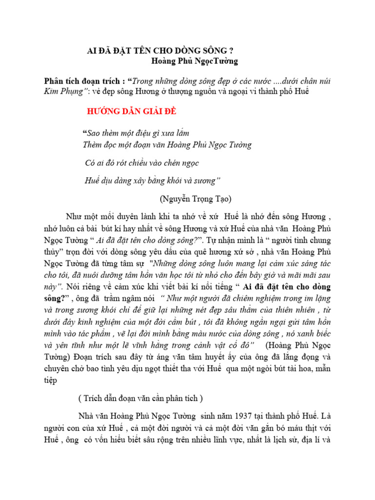 AI ĐÃ ĐẶT TÊN CHO DÒNG SÔNG | PDF