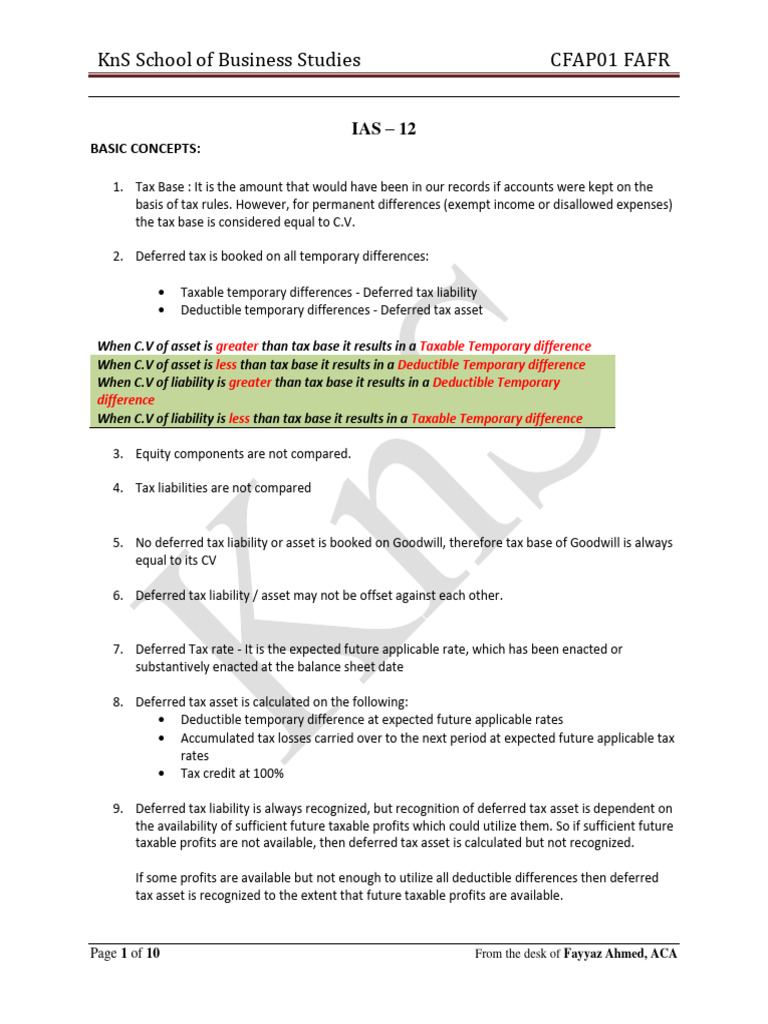 IAS 12 Part 1 - KNS | PDF | Deferred Tax | Expense