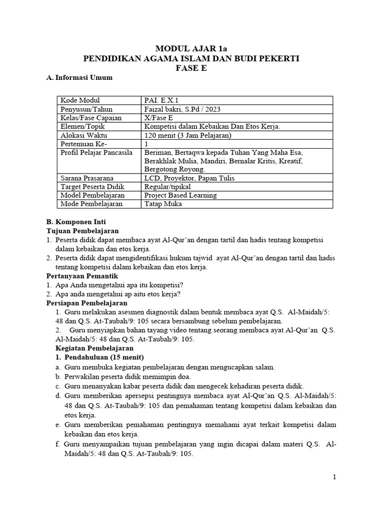 Modul Ajar Pai Sma Kelas X Bab 1 | PDF