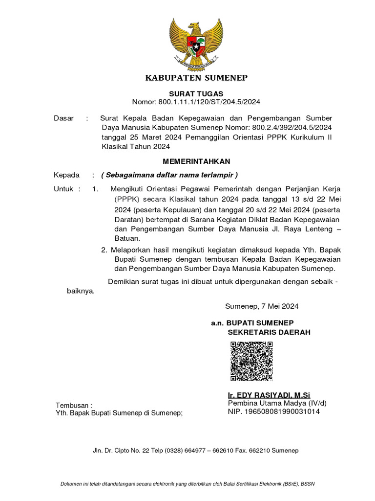 Surat Tugas Orientasi PPPK 2024 | PDF