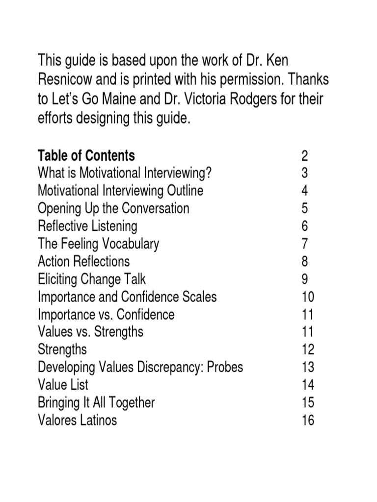 Motivational Interviewing Guide | PDF | Psychological Concepts ...