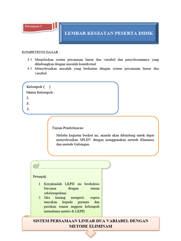 LKPD SPLDV Pertemuan 4 | PDF