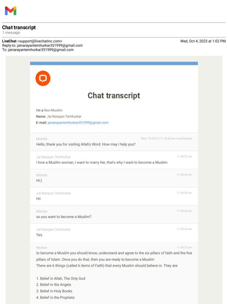 Chat Transcript: Converting to Islam | PDF | Abrahamic Religions ...