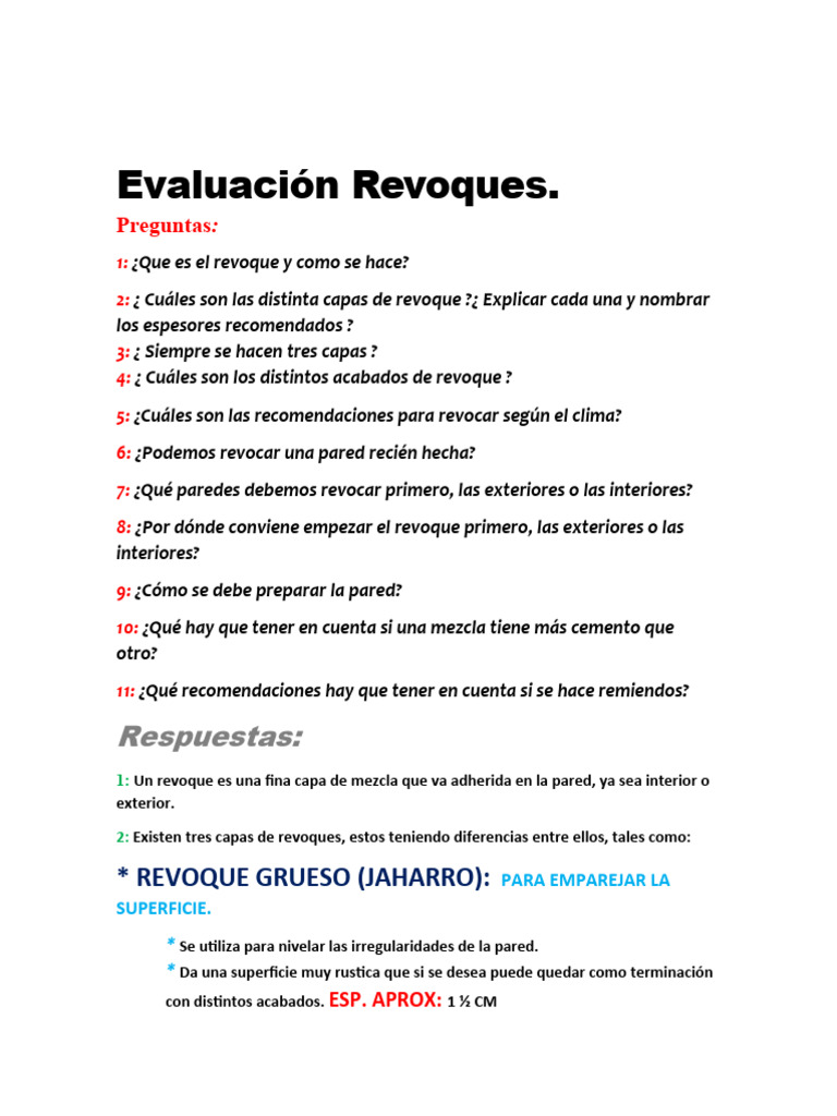 Evaluacion Revoques Lunes | PDF | Materiales de construcción | Materiales