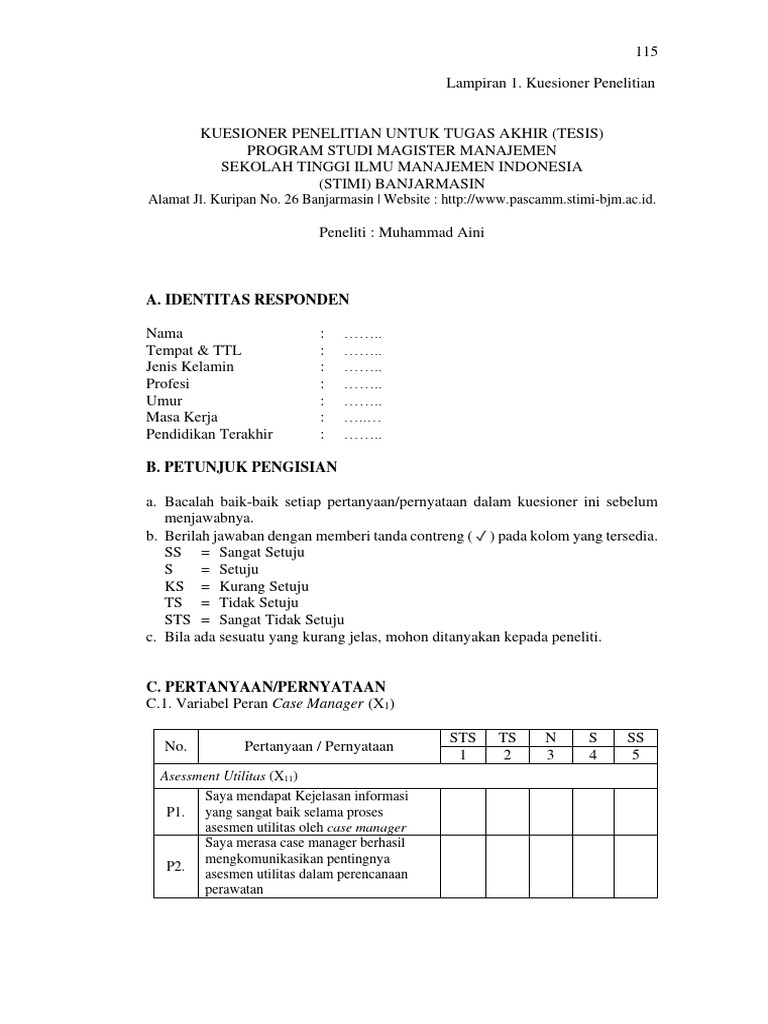 5 Lampiran 1 Kuesioner | PDF
