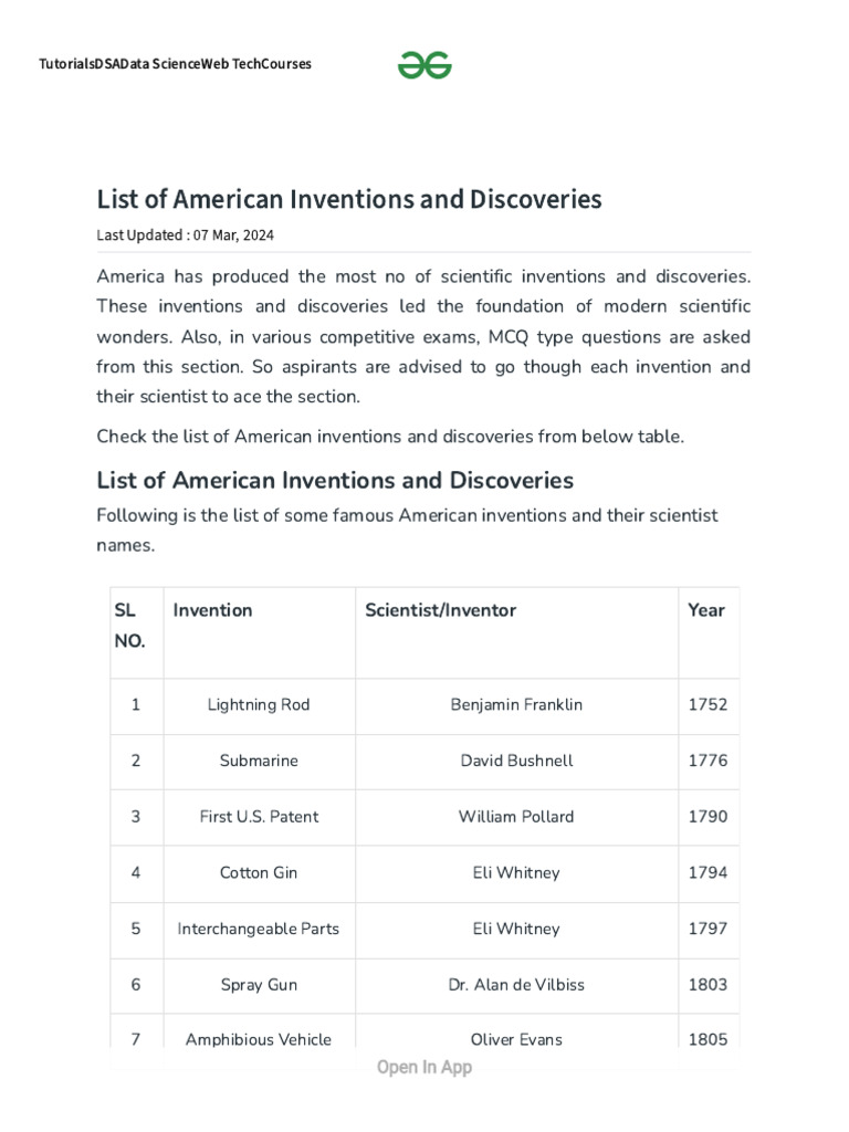 List of American Inventions and Discoveries | PDF | Invention | Thomas ...