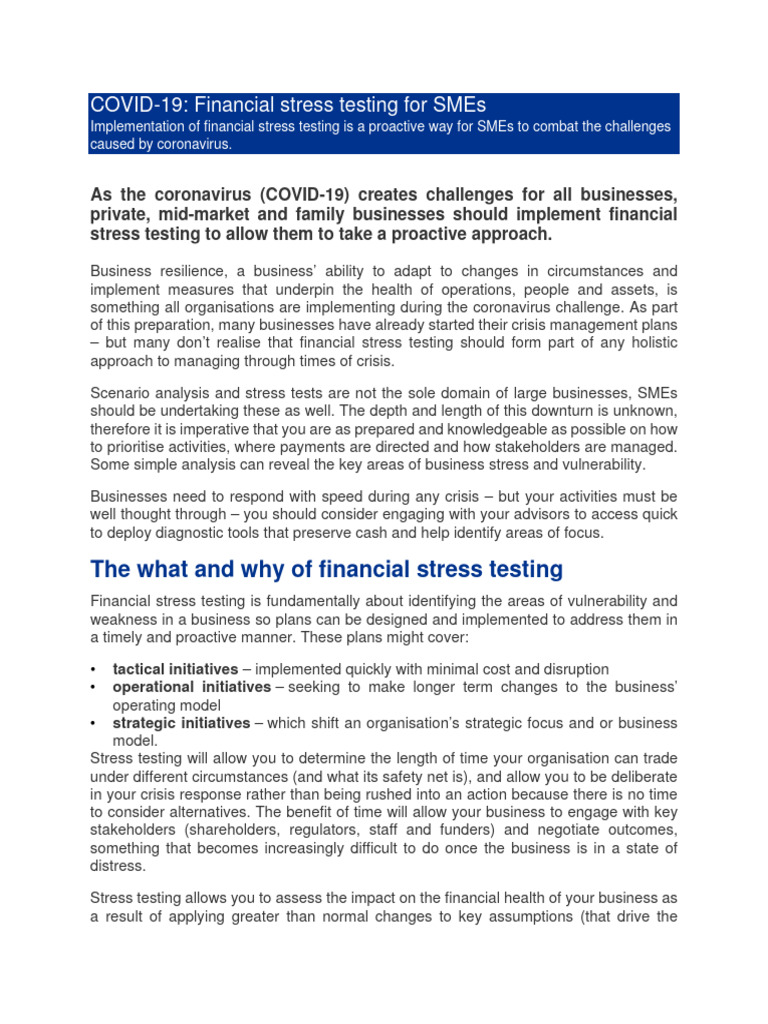 COVID-19 - Financial Stress Testing For SMEs | PDF | Debt | Working Capital