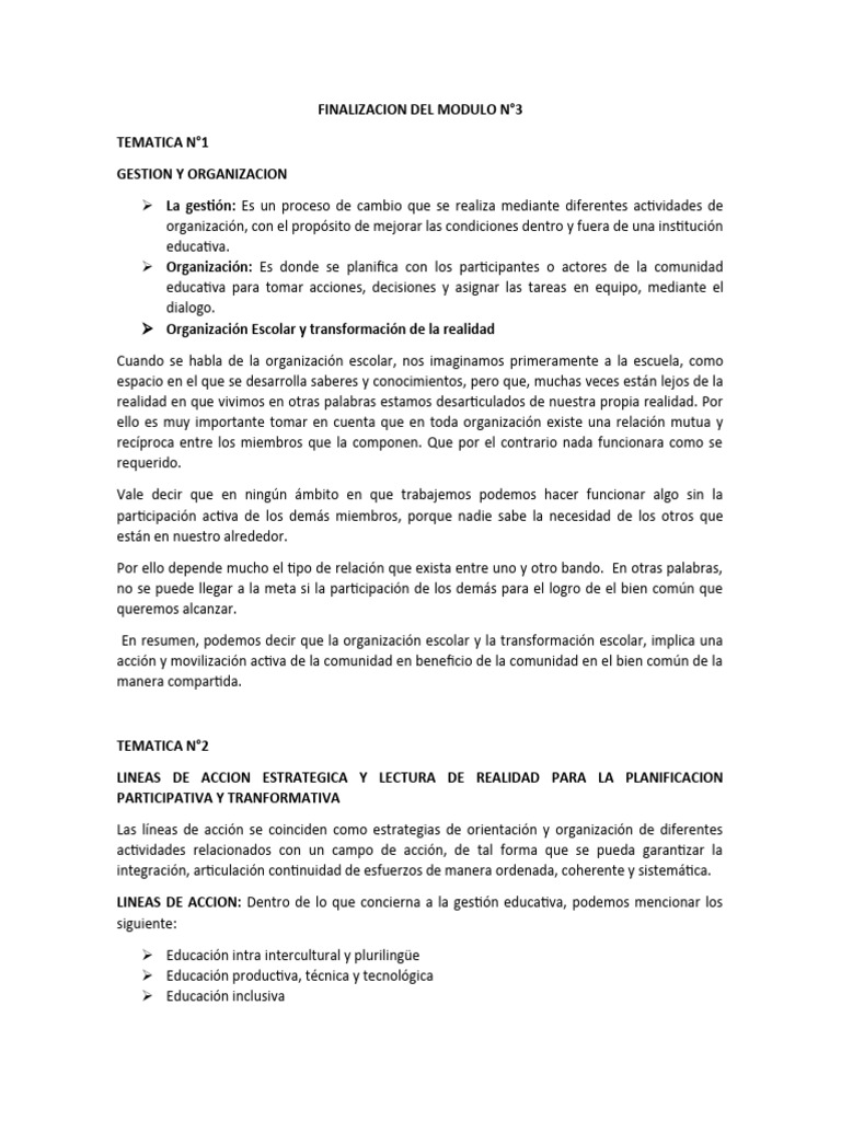 Diplomado Modulo 3 Resumen | PDF | Planificación