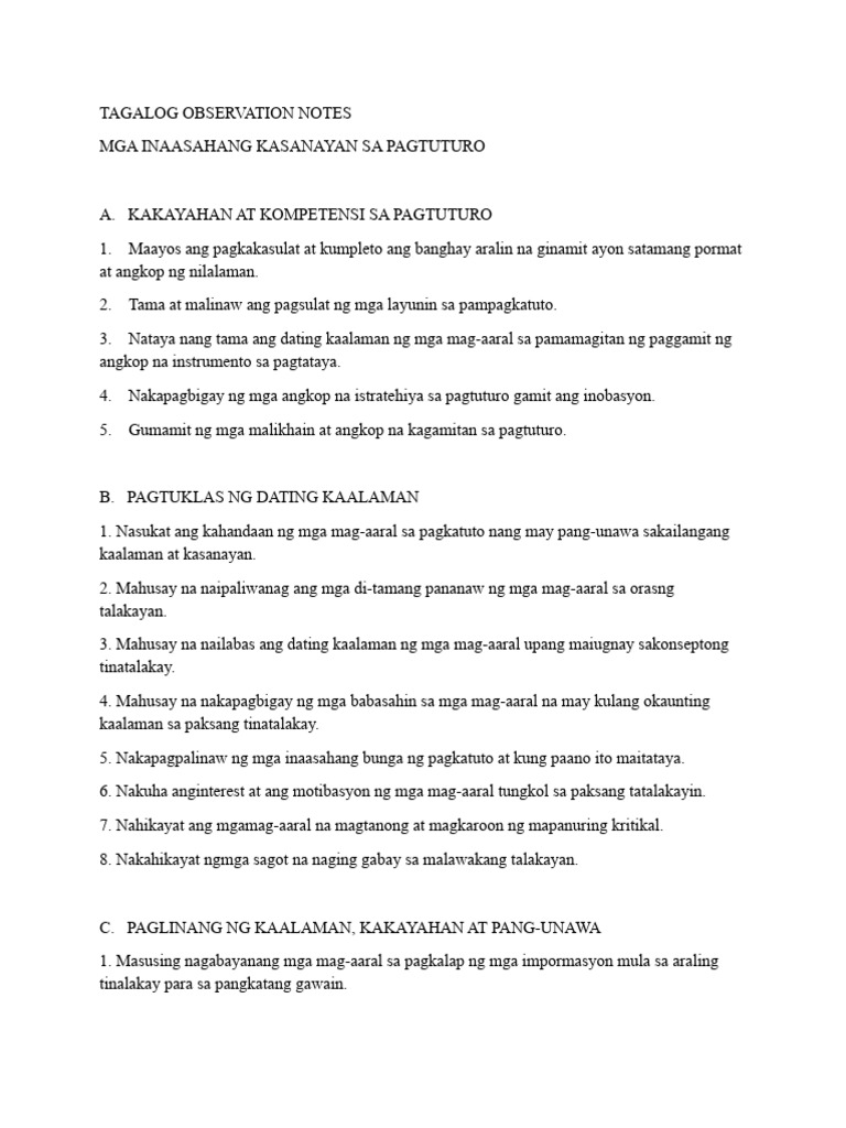 Classroom Observation Notes | PDF