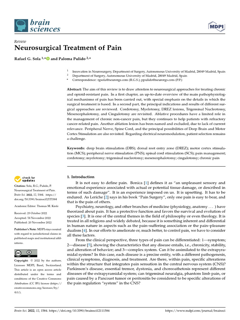 Neurosurgical Treatment of Pain | PDF | Stimulus (Physiology) | Pain Neurosurgical Treatment of Pain | PDF | Stimulus (Physiology) | Pain