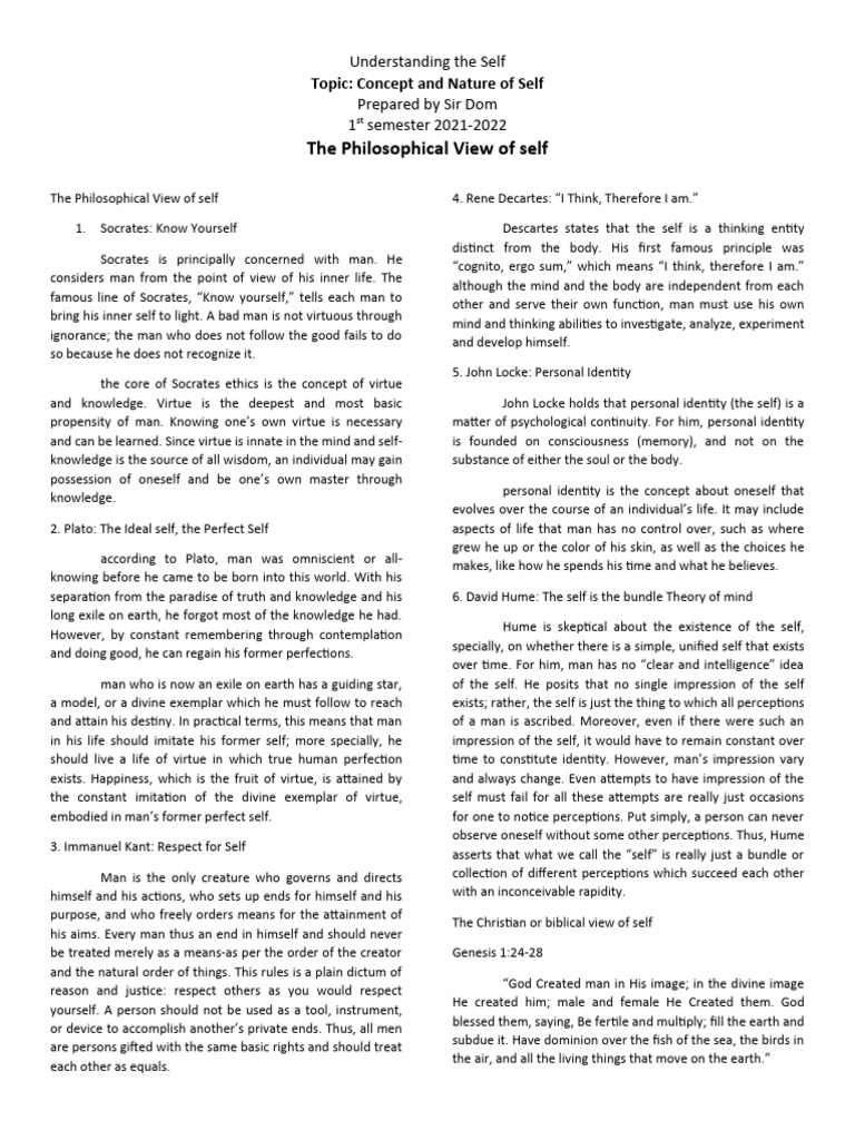 Lesson 2 Concept and Nature of Self | PDF | Id | Psychology