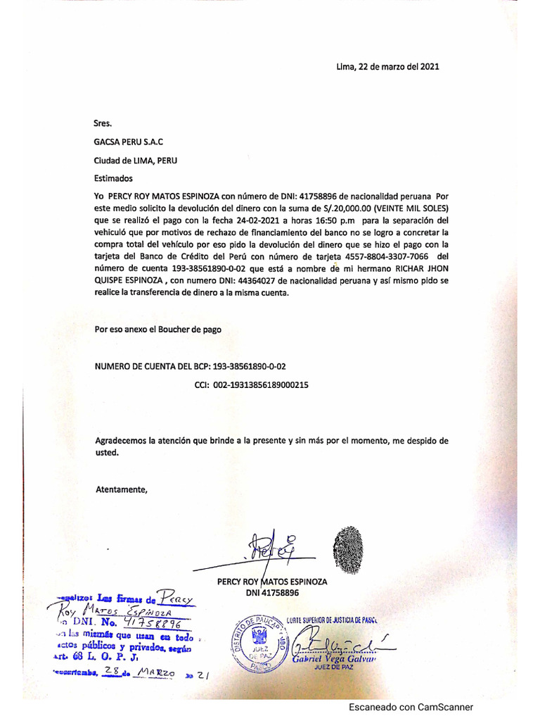 Devolucion Percy | PDF