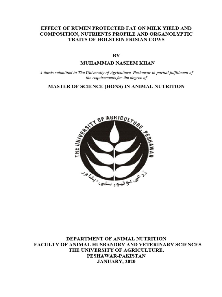 3 Jan Most Final Thesis Naseem MSC | PDF | Milk | Fat