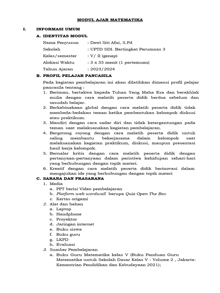 Modul Ajar Perkalian Dan Pembagian Pecahan | PDF | Karier & Perkembangan