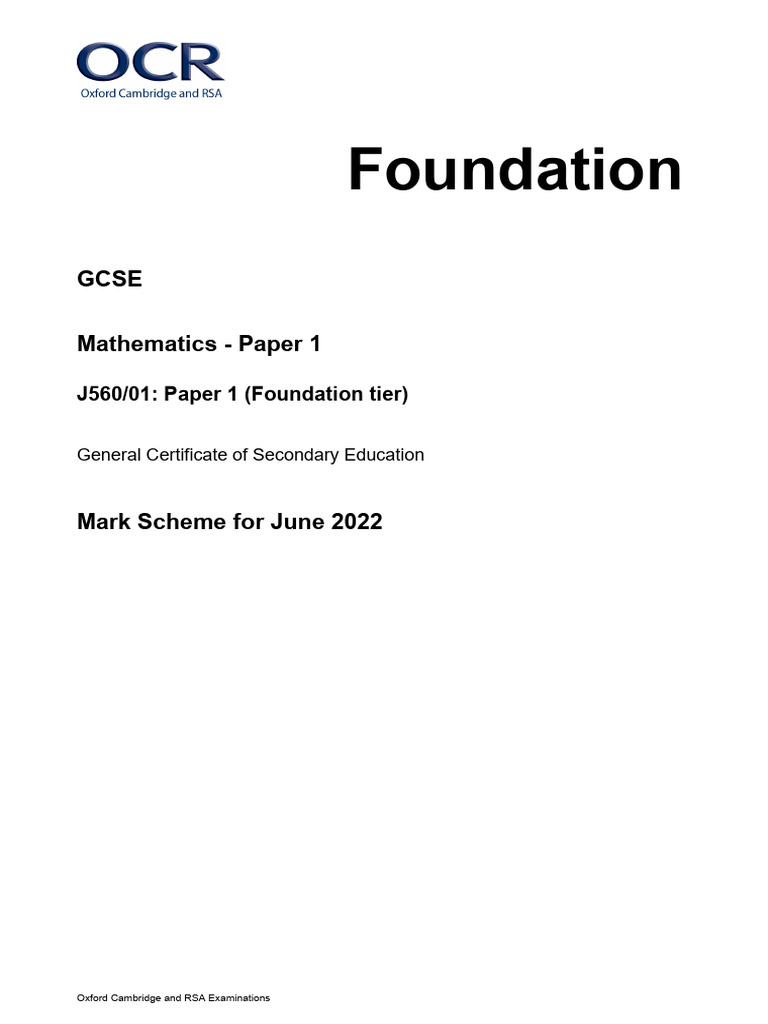 Mark Scheme Paper 1 | PDF | Mathematics