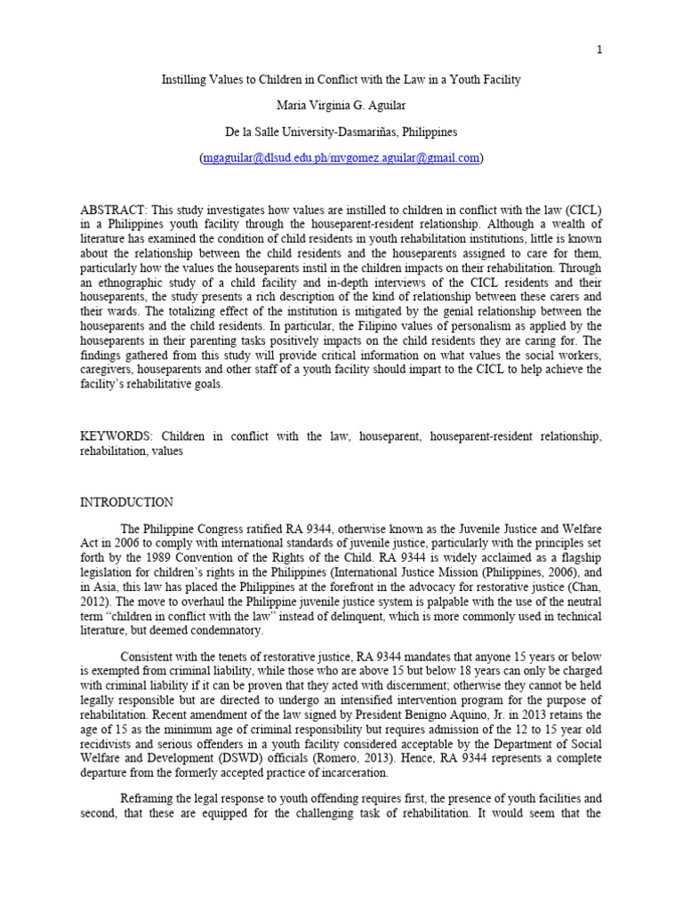 Instilling Values Insidea Youth Facility | PDF | Data | Juvenile Delinquency