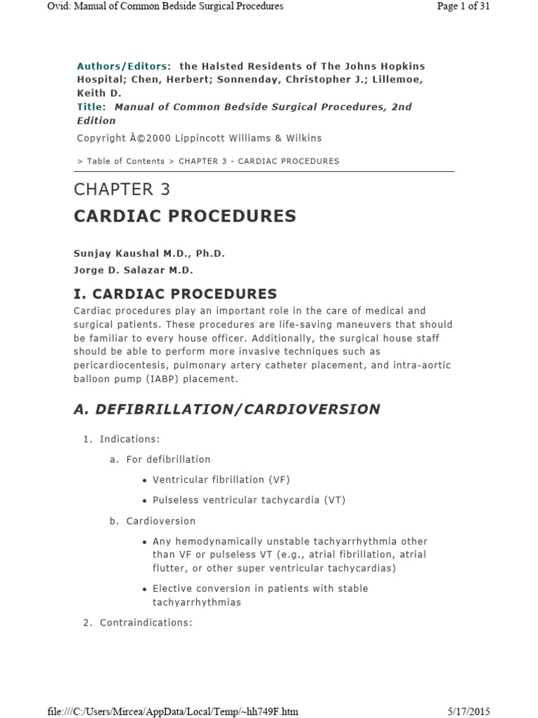Manual of Common Bedside Surgical Procedure CHAPTER 3 - Cardiac ...