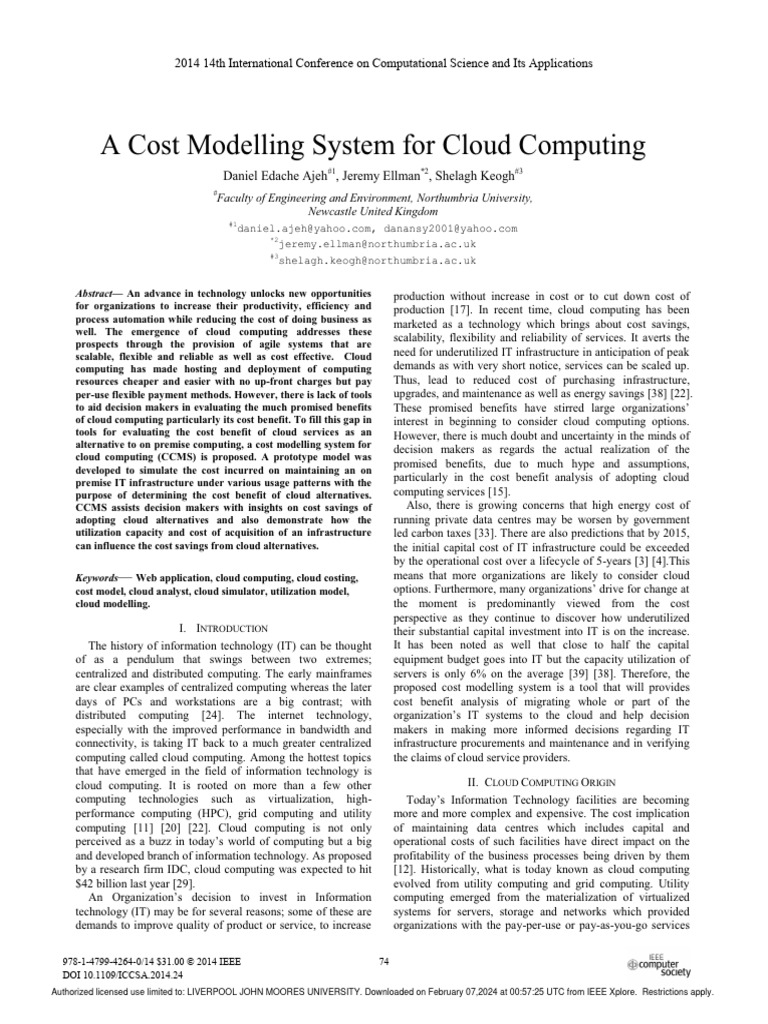 A Cost Modelling System For Cloud Computing | PDF | Cloud Computing ...