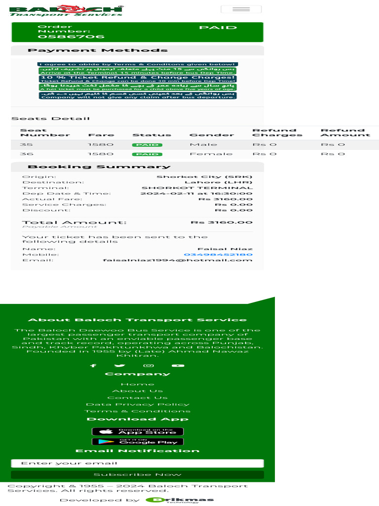 Buy Tickets Online Baloch Transport Bus Service | PDF