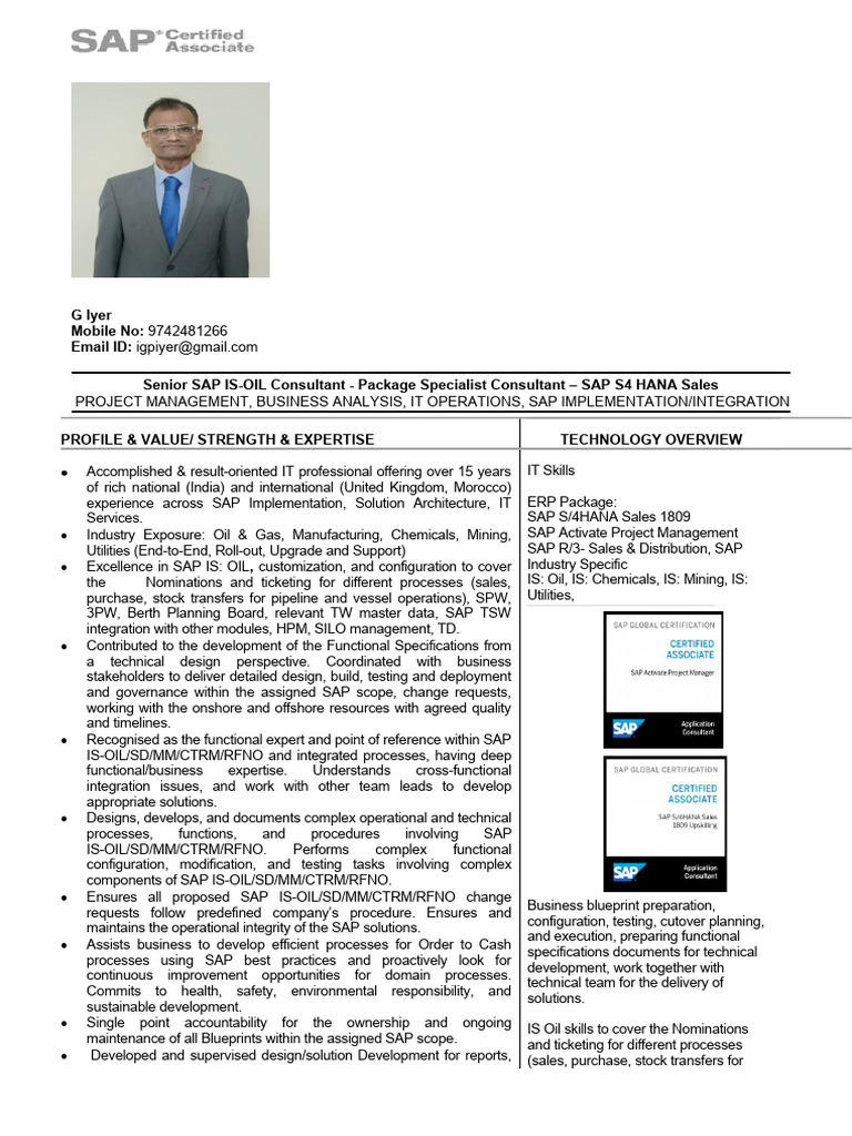 G Iyer - Updated Resume | PDF | Cloud Computing | Enterprise Resource Planning