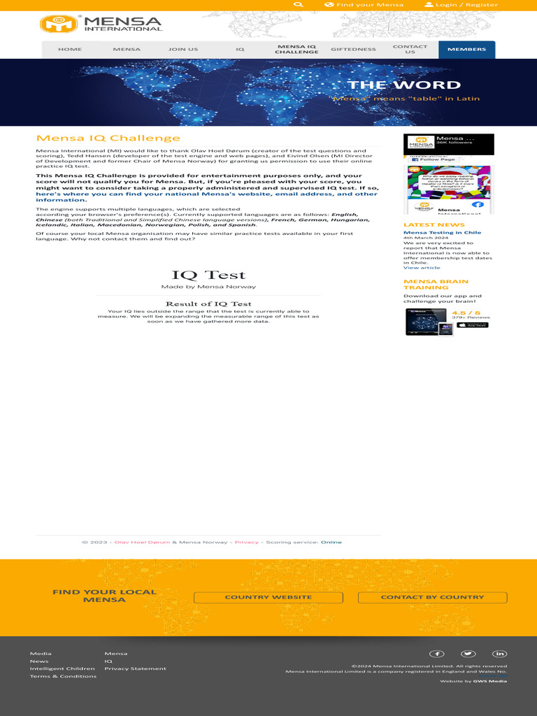 Mensa IQ Challenge Mensa International | PDF | Intelligence Quotient | Internet Privacy