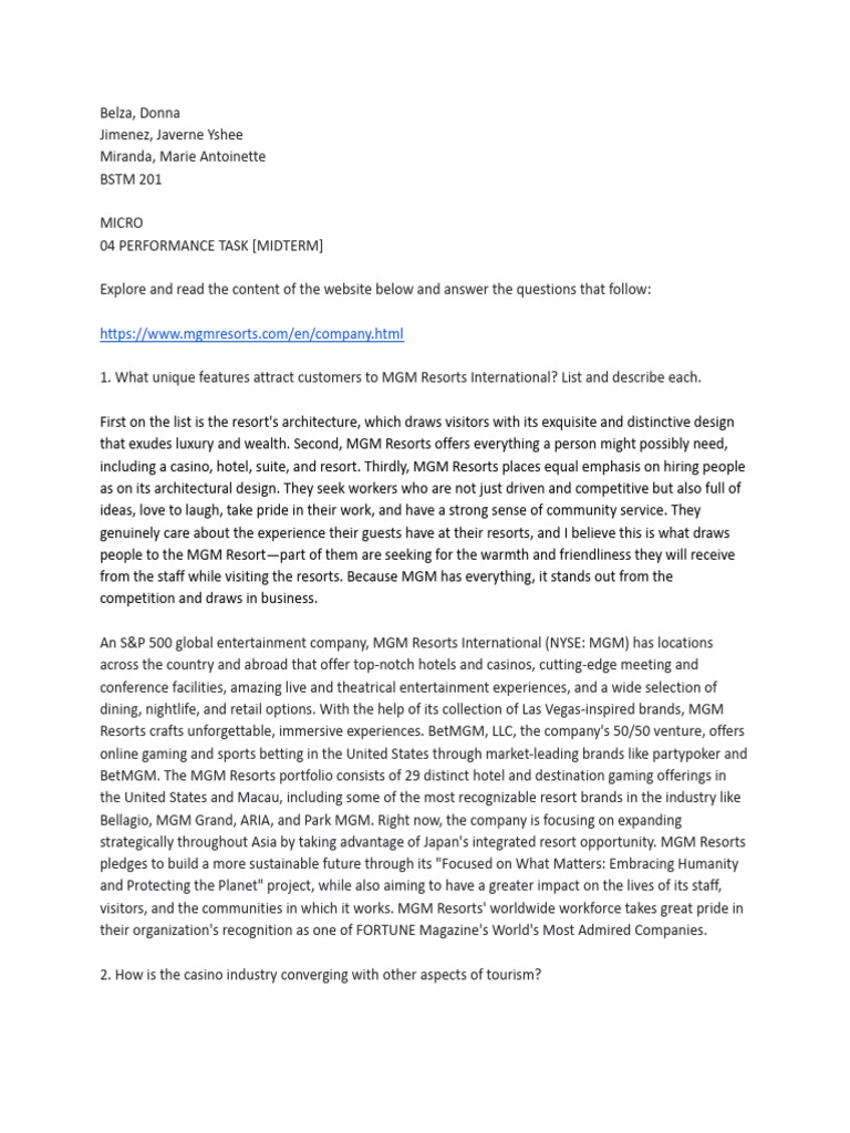 MICRO PTASK Midterm | PDF | Tourism | Casino