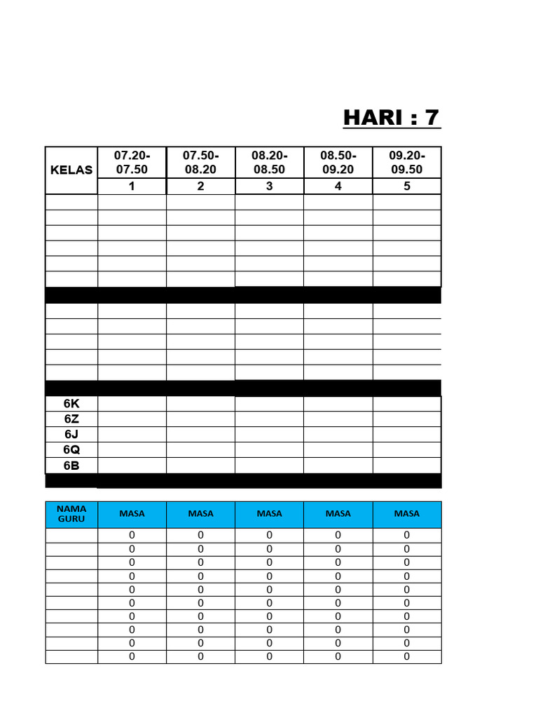 Template Jadual Anjal Ujian 1 | PDF