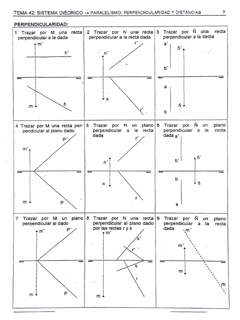 Perpendicularidad en Sistemas Diedricos | PDF | Perpendicular | Geometría Elemental
