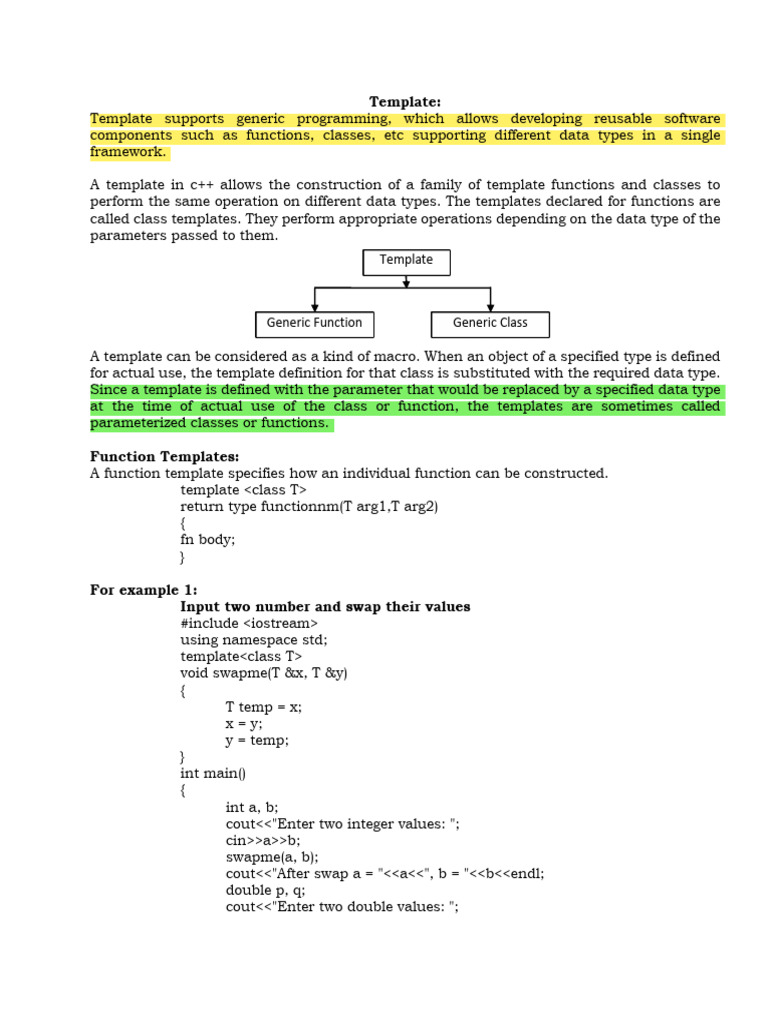Template in C++ | Download Free PDF | Parameter (Computer Programming) | C++